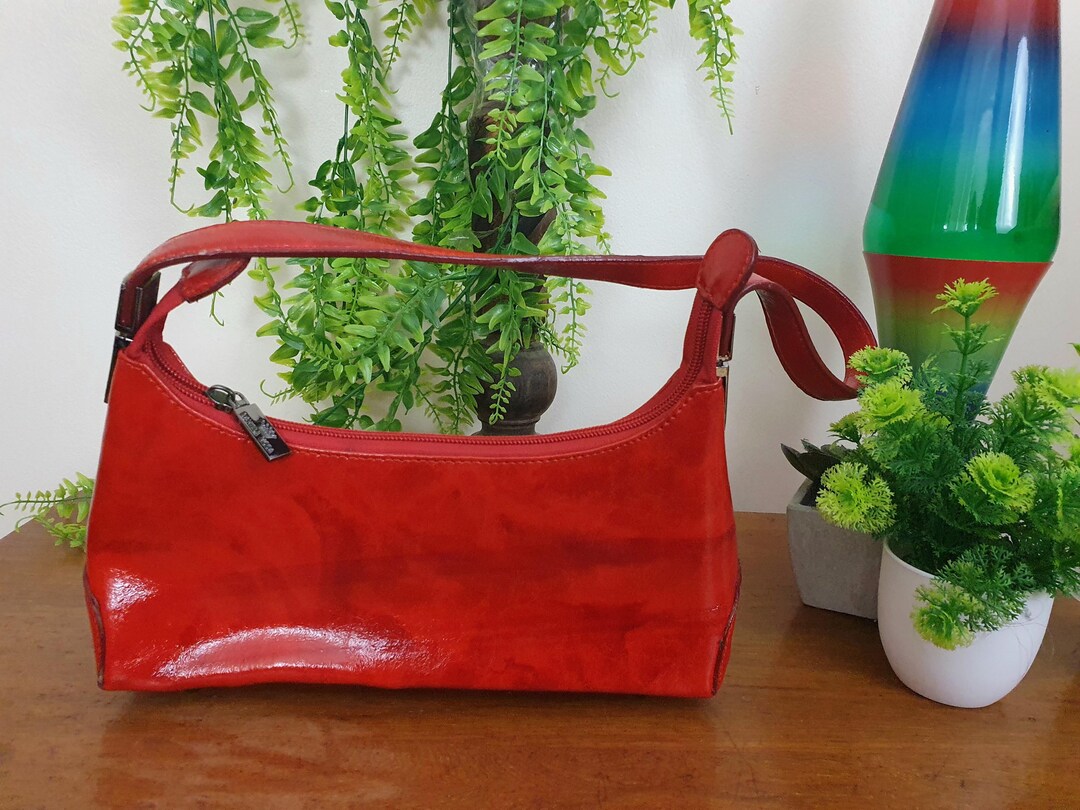 Y2k Cherry Red Shoulder Bag - Vintage Patent Dark Red Handbag Tote ...