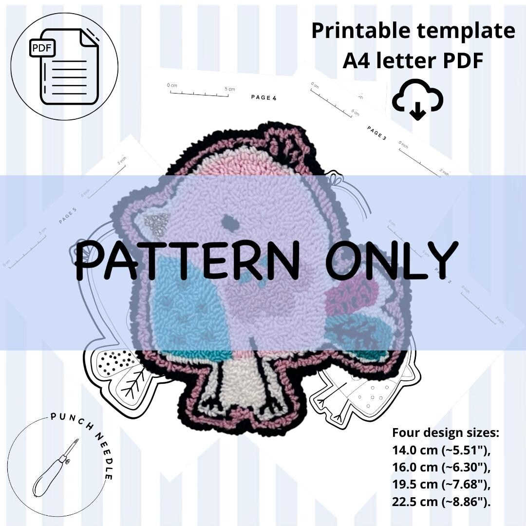 Pattern Only - Curly Bird Punch Needle Pattern - Embroidery Design in 4 ...