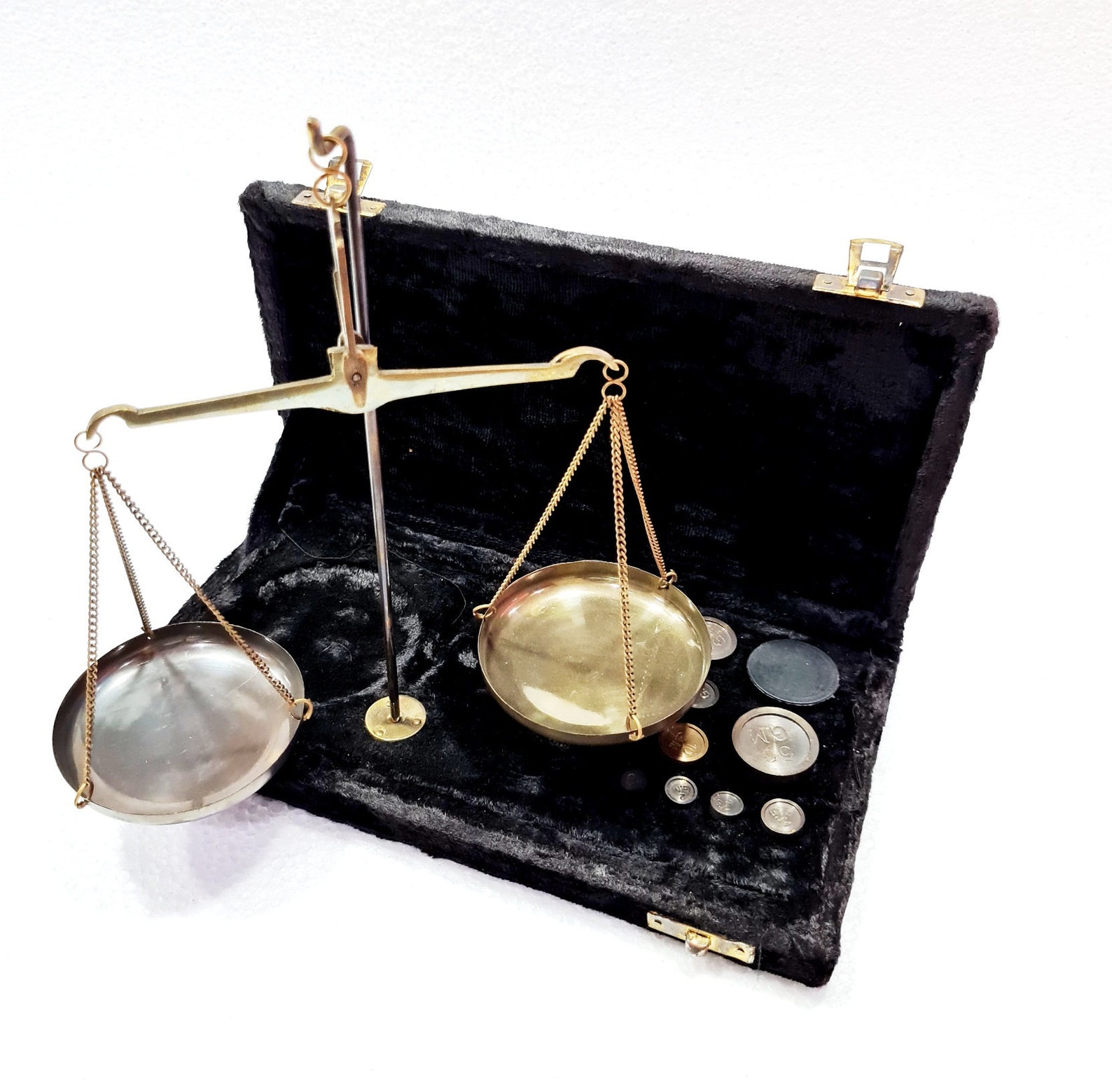 Vintage Antique Brass Jewellery Balance Scale with Velvet Box | Etsy