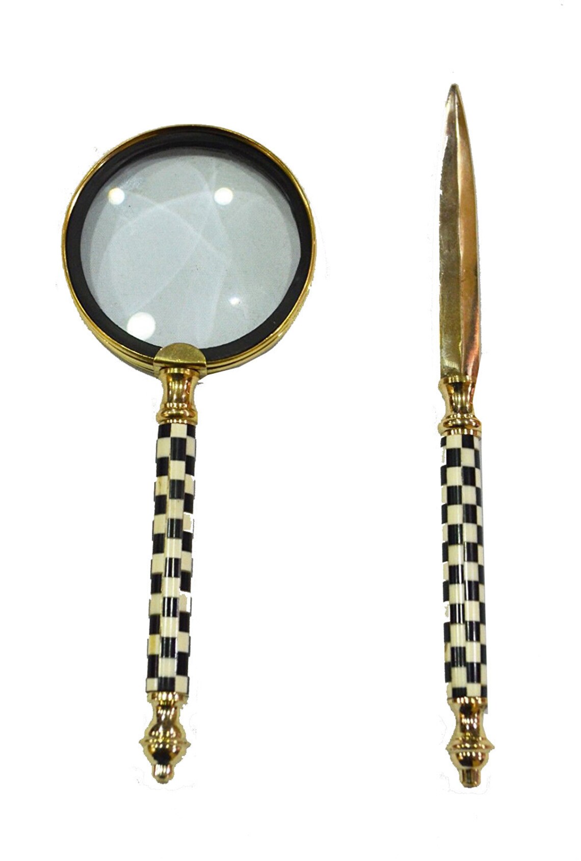 Set of 2 Decorative Brass Checker Magnifying Glass & Letter - Etsy