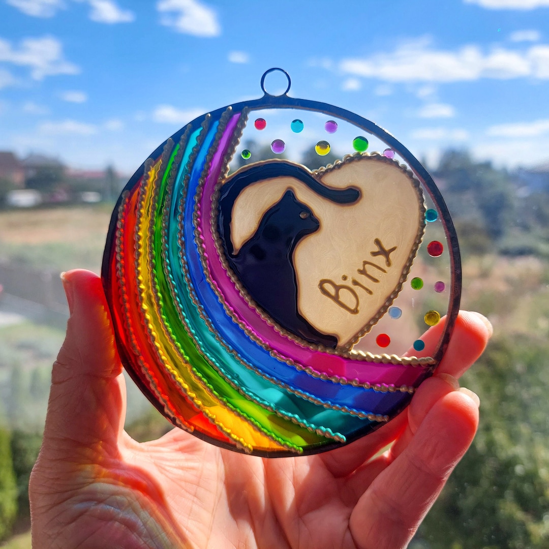 Personalized Rainbow Bridge Cat Memorial Suncatcher - Hand Painted ...