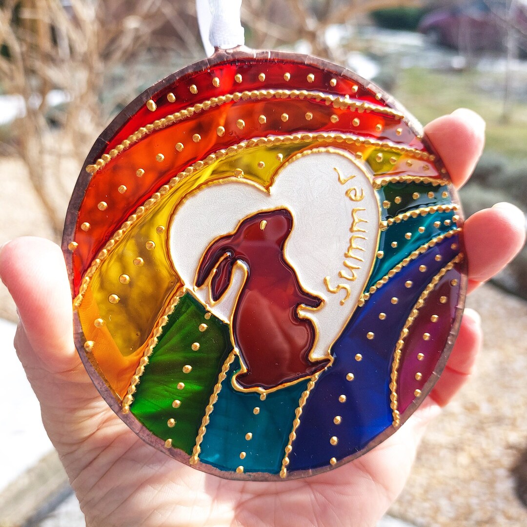Rabbit Memorial Suncatcher: Hand-painted Rainbow Bridge Glass Keepsake ...