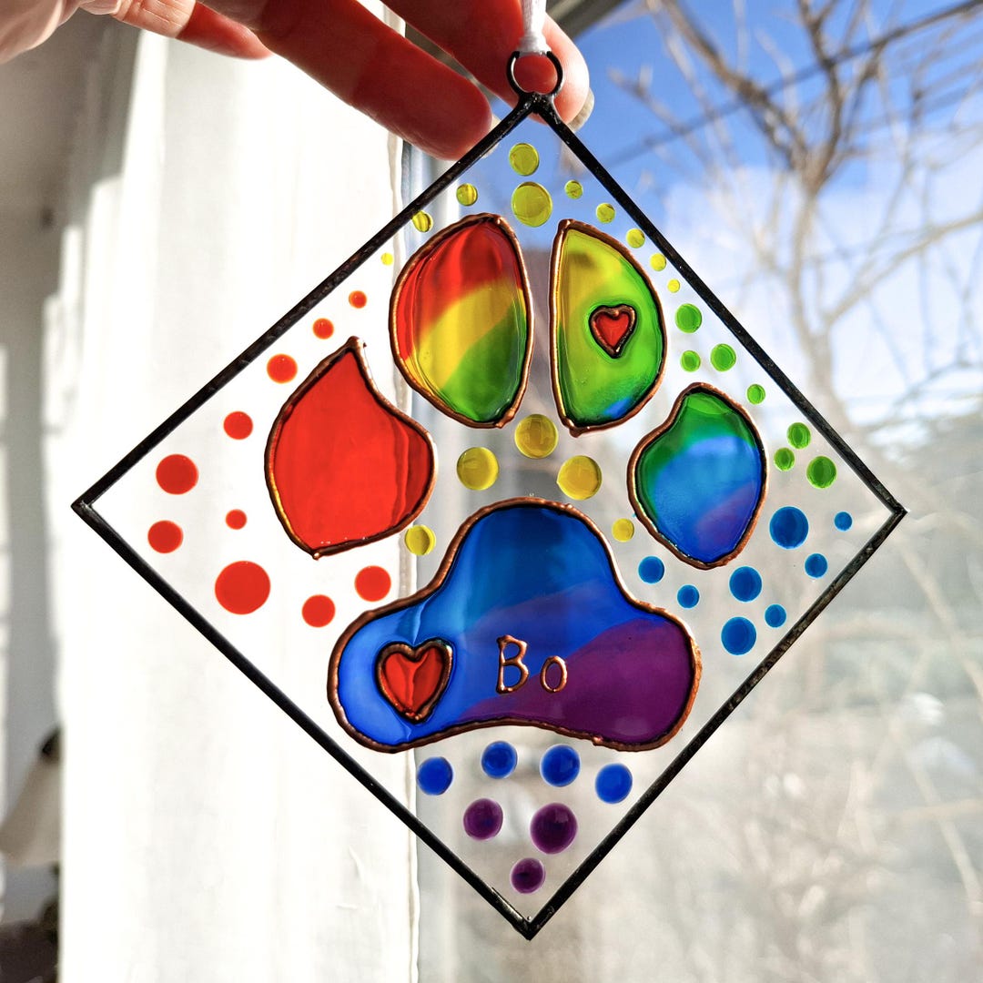 Personalized Rainbow Bridge Pet Memorial Suncatcher. Hand-painted ...