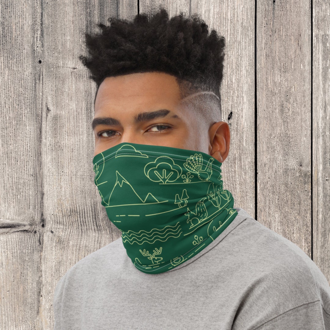 Multi Functional Face Shield / Green Mountain Wildlife Nature Pattern ...