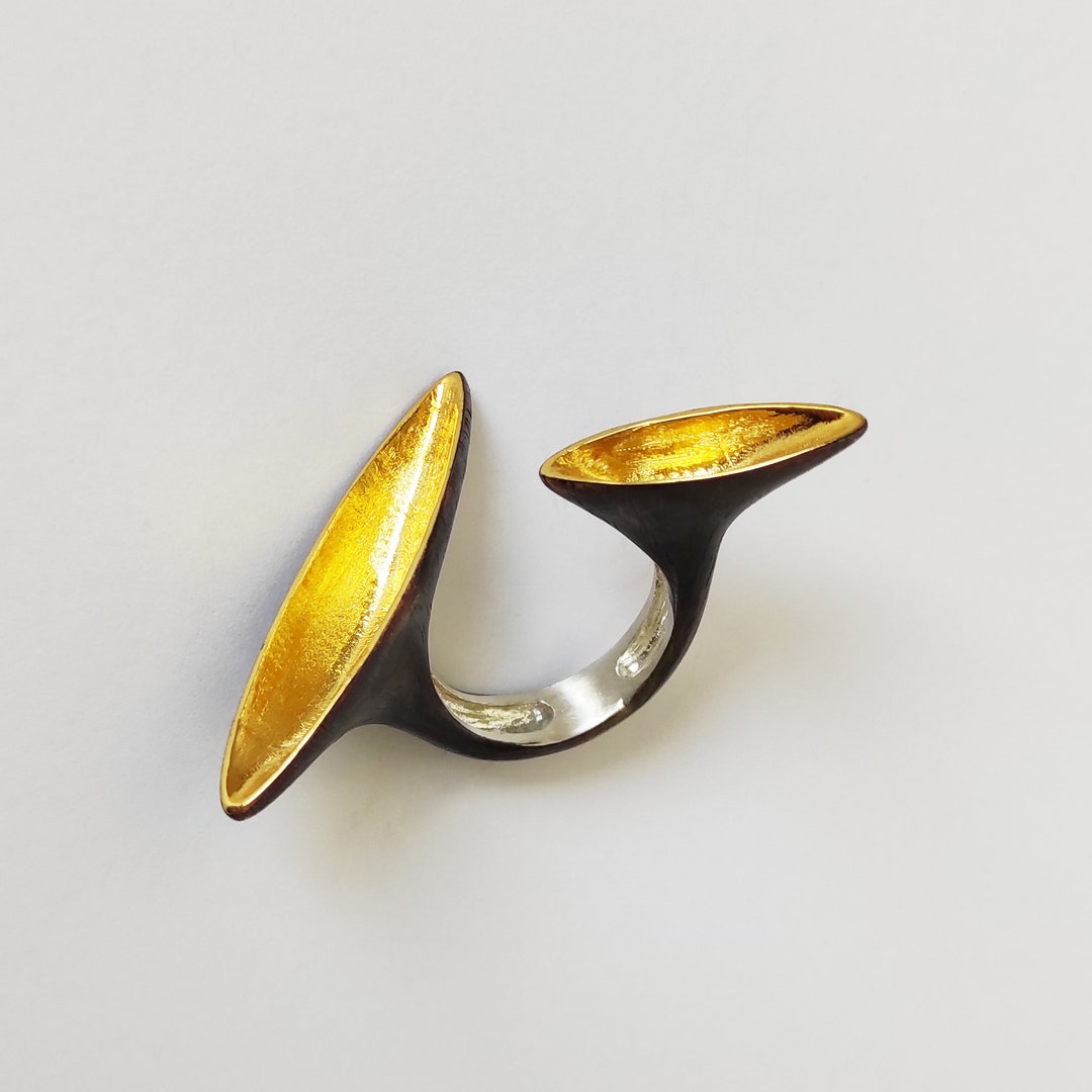 Autumn Leaves Ring, Sterling Silver Modern Statement Ring, Open Ring ...