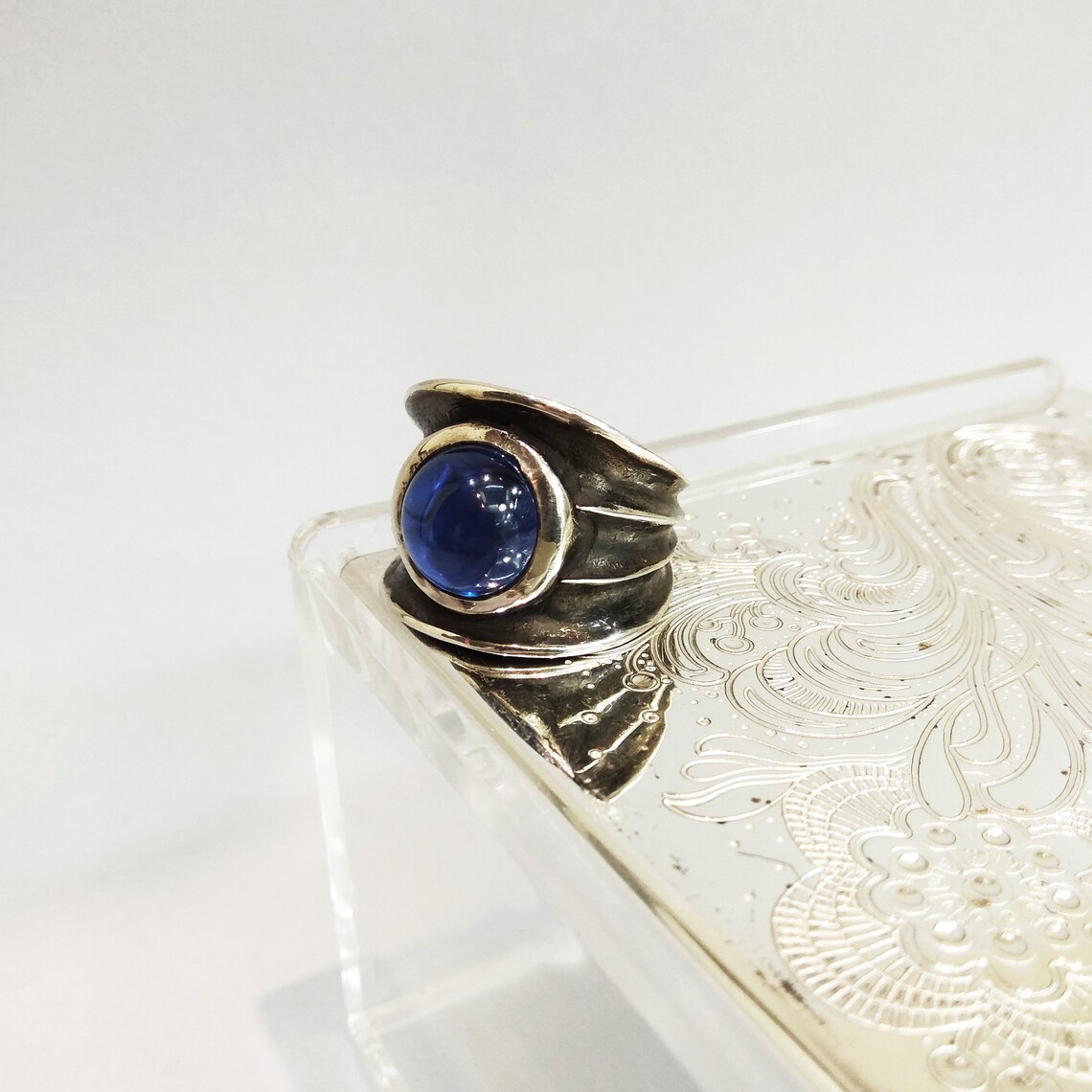Dark Blue Mystique Ring Sterling Silver Ring Large Statement | Etsy