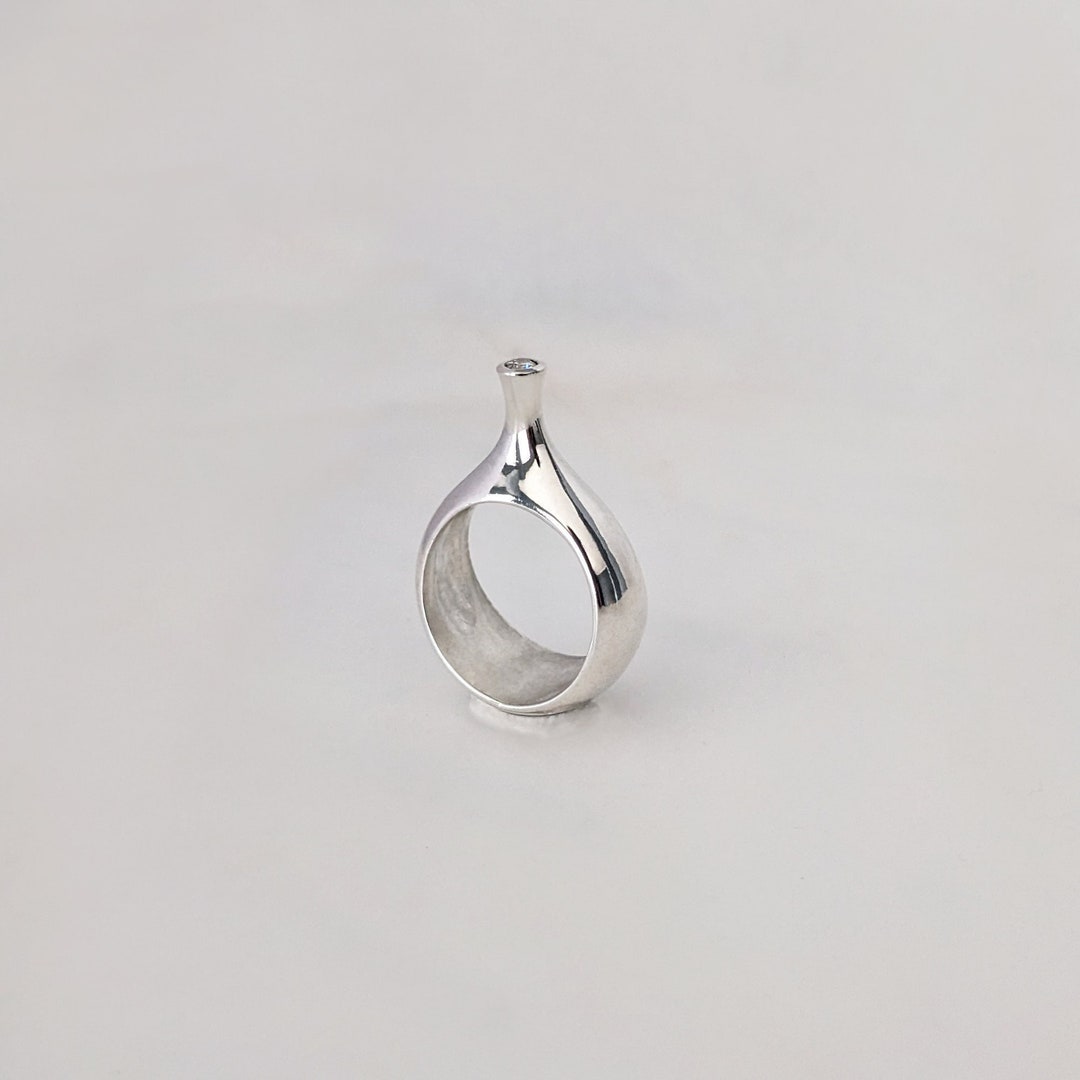 Moissanite Ring, Sterling Silver Ring, Contemporary Fashion Ring ...