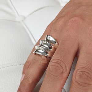 Long Contemporary Sterling Silver Ring, Large Statement Ring, Chunky ...