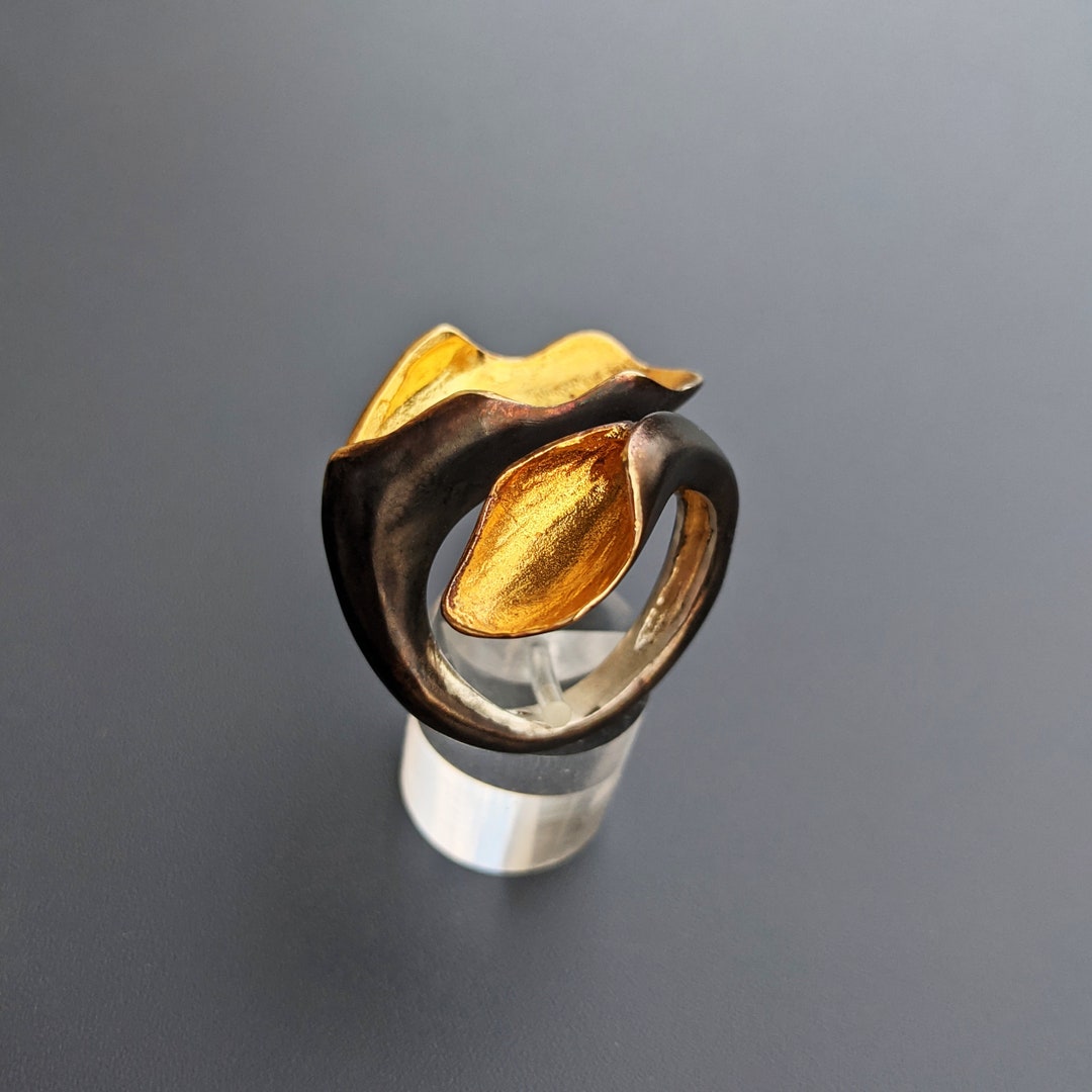 Contemporary Wildflower Ring, Sterling Silver Gold Plated Ring, Modern ...