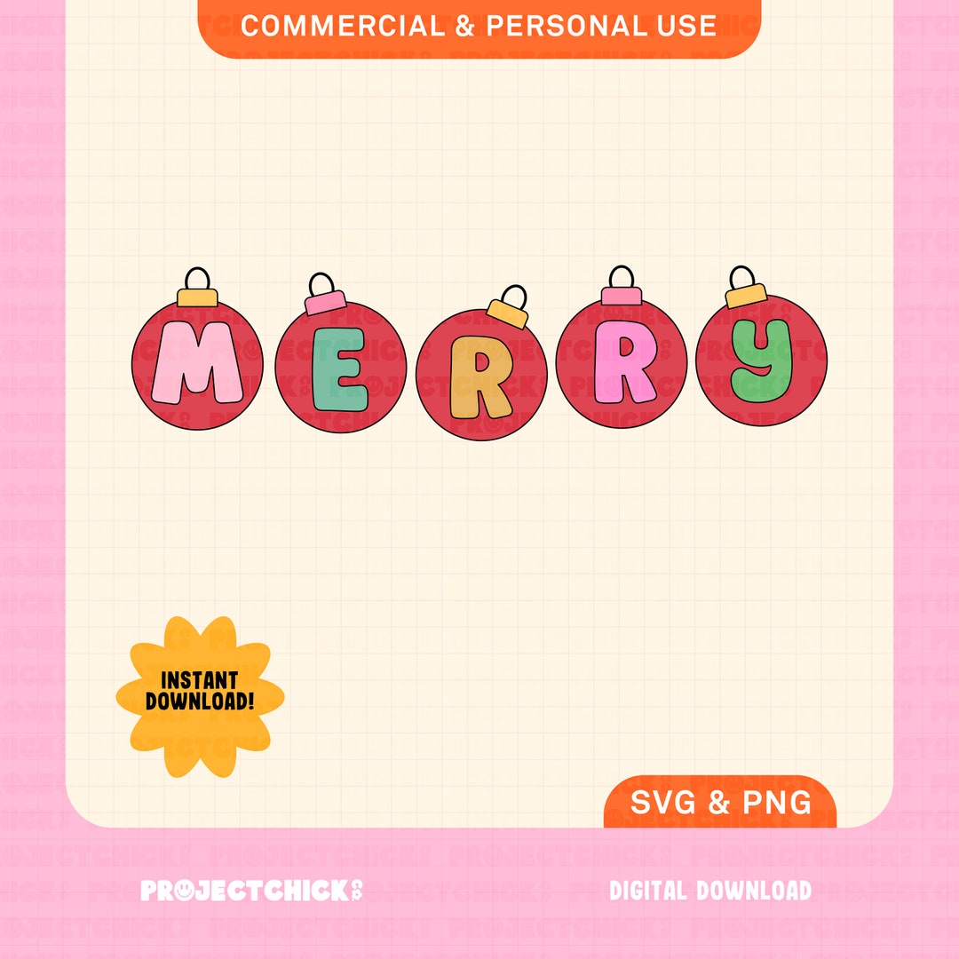 Merry Christmas Ornaments SVG & PNG | Trendy Cut File - Etsy