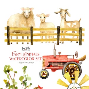 Farm Animals Watercolor Clipart PNG - Lamb, Sheep, Goat, Cows, Pigs ...
