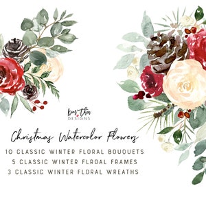 Christmas Watercolor Floral Clipart Collection | Winter Wreath ...