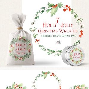 Holly Christmas Wreath Watercolor Clipart PNG - Etsy