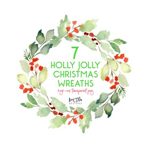 Holly Christmas Wreath Watercolor Clipart PNG - Etsy
