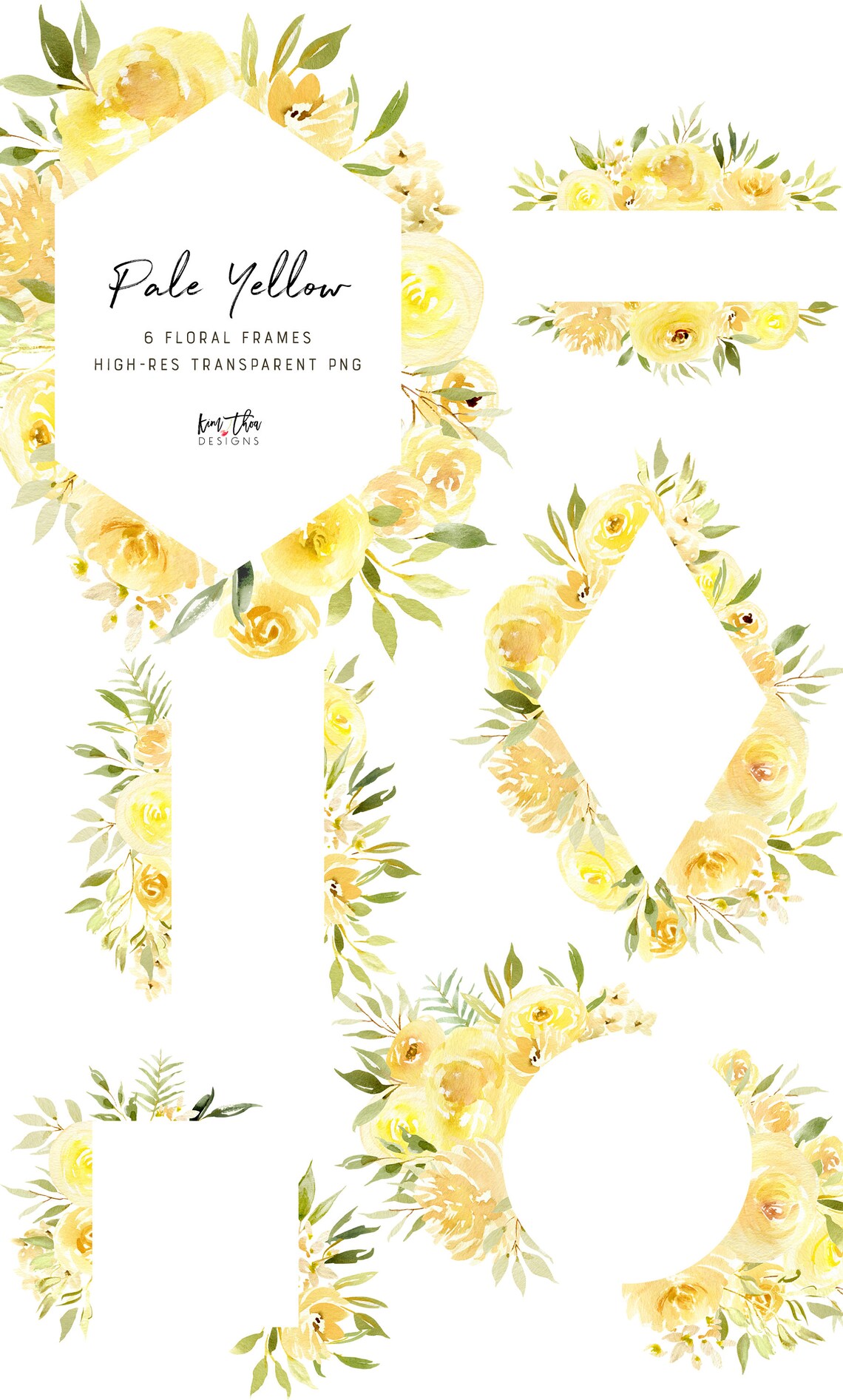 Light Yellow Watercolor Floral Frame Clipart Yellow Flower | Etsy