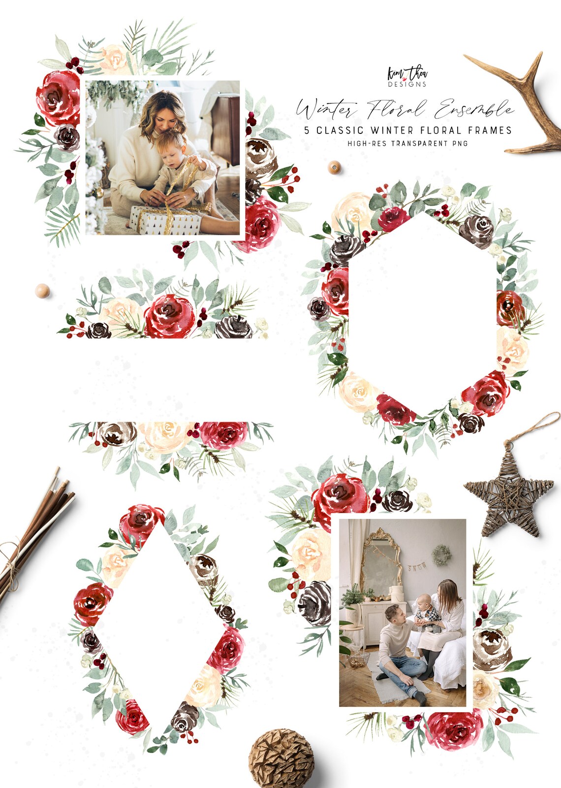 Christmas Watercolor Floral Clipart Collection Winter - Etsy