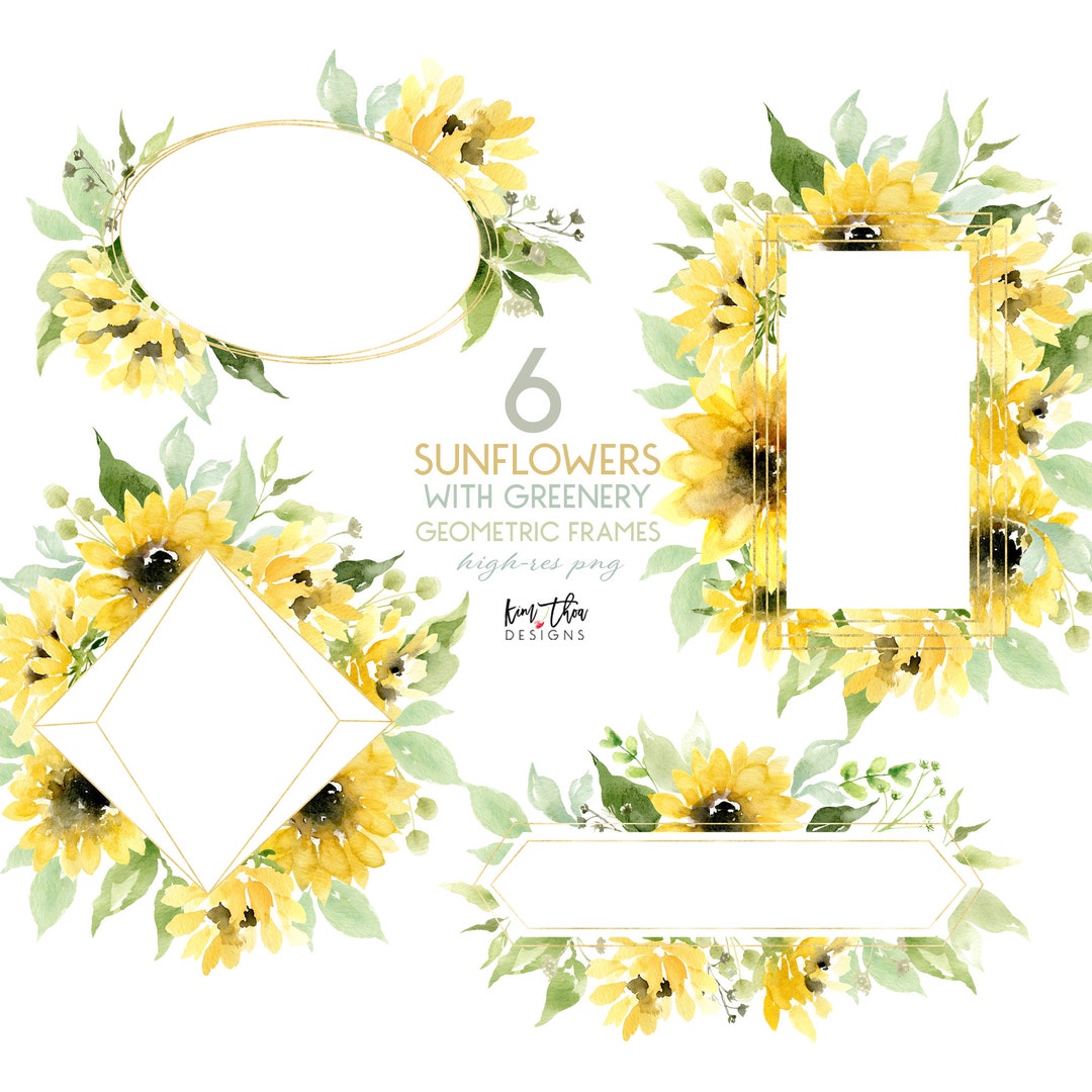 Sunflower Gold Geometric Watercolor Frames - Etsy