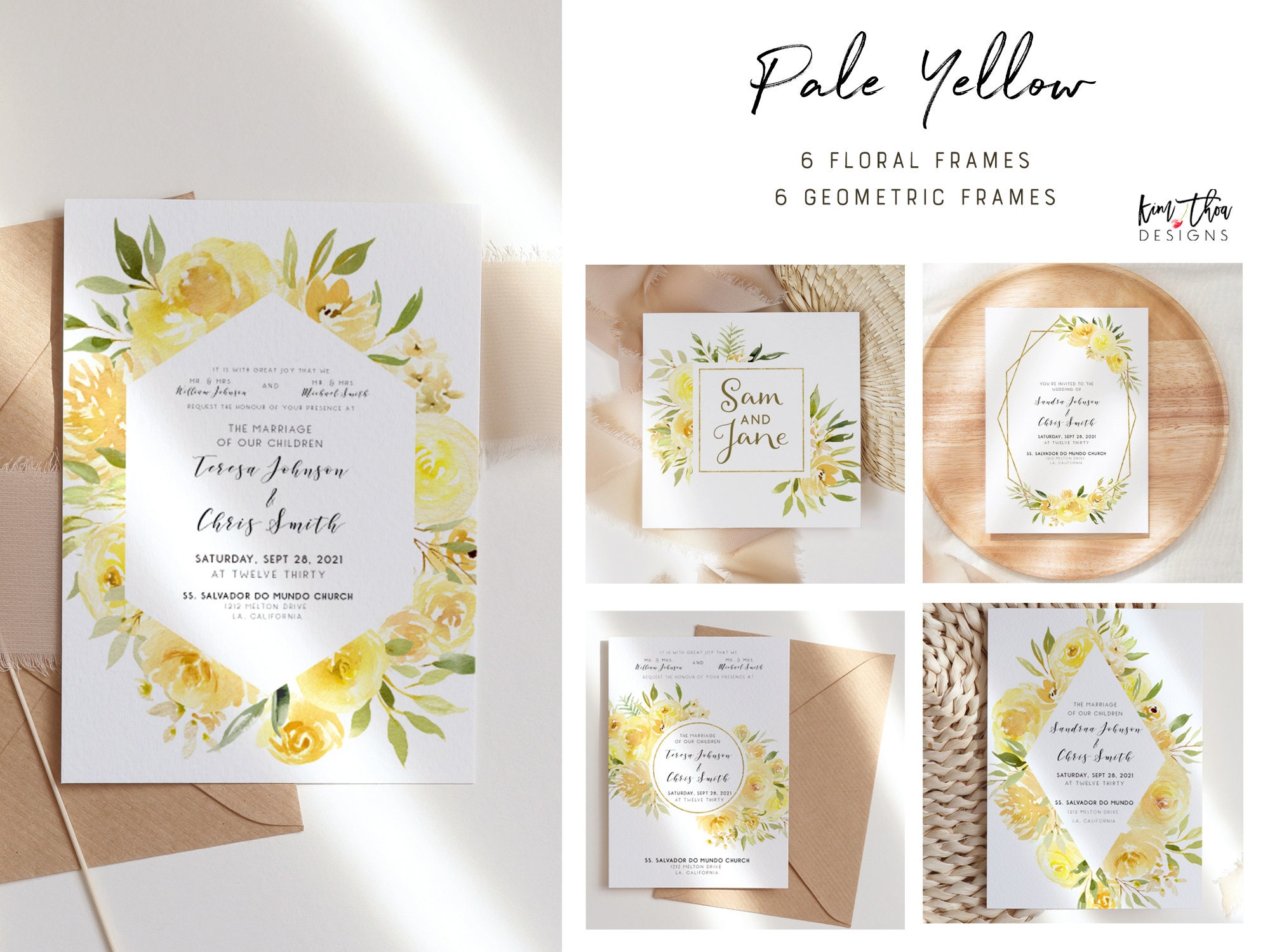 Light Yellow Watercolor Floral Frame Clipart | Yellow Flower Geometric ...