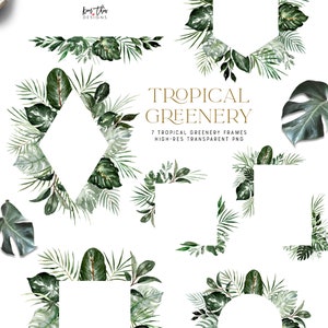 Tropical Greenery and Geometric Frames Watercolor Clipart PNG ...