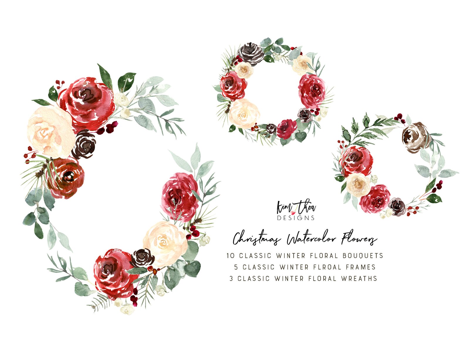 Christmas Watercolor Floral Clipart Collection Winter - Etsy