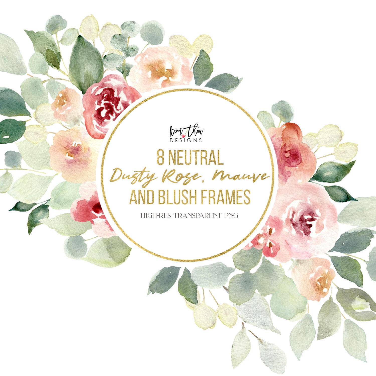 Neutral Dusty Rose, Mauve and Blush Floral Frames Watercolor Clipart ...