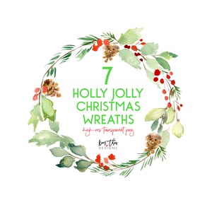 Holly Christmas Wreath Watercolor Clipart PNG - Etsy