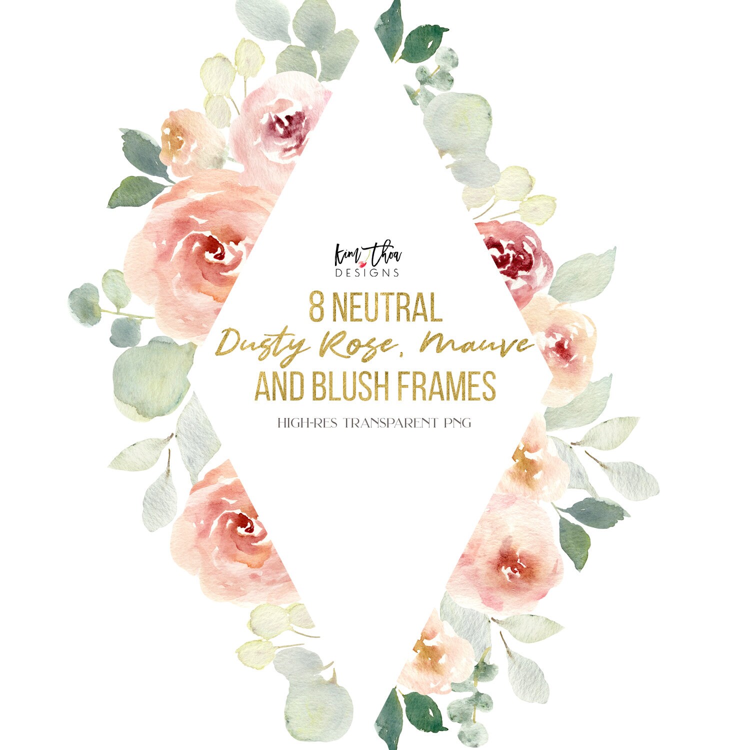 Neutral Dusty Rose, Mauve and Blush Floral Frames Watercolor Clipart ...