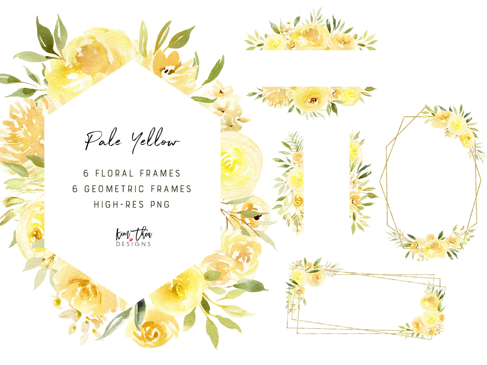 Light Yellow Watercolor Floral Frame Clipart Yellow Flower | Etsy