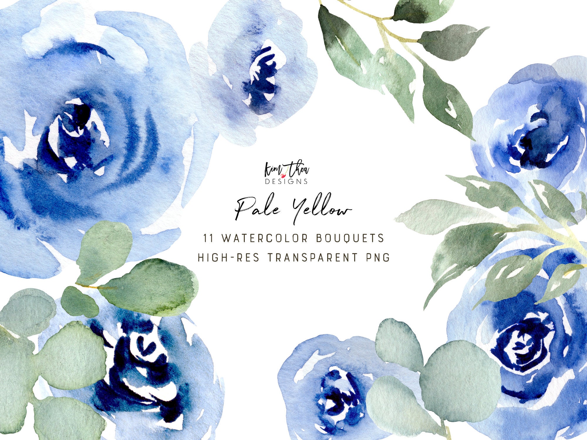 Blue Roses Watercolor Elements Clipart | Blue Roses With Greenery ...