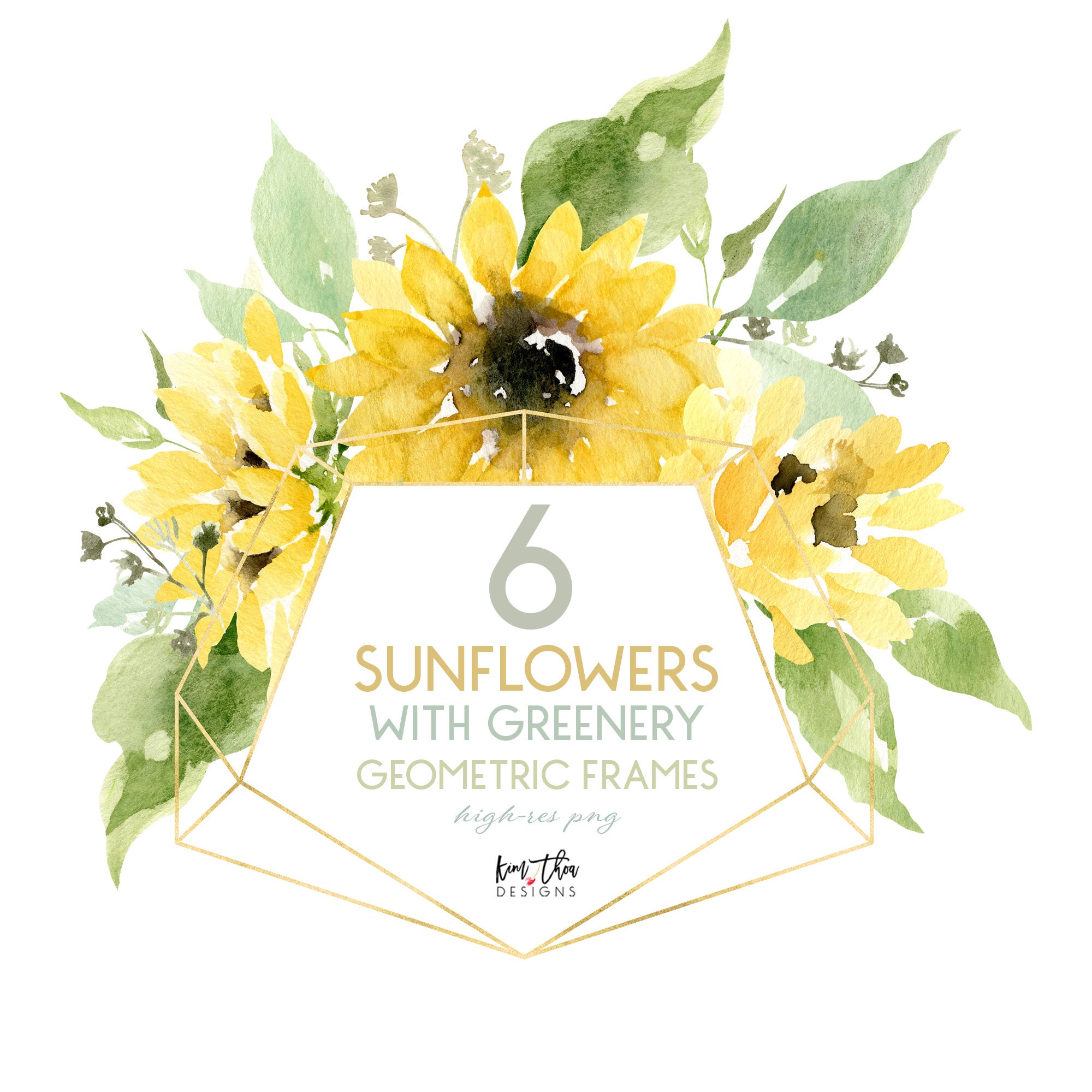 Sunflower Gold Geometric Watercolor Frames - Etsy