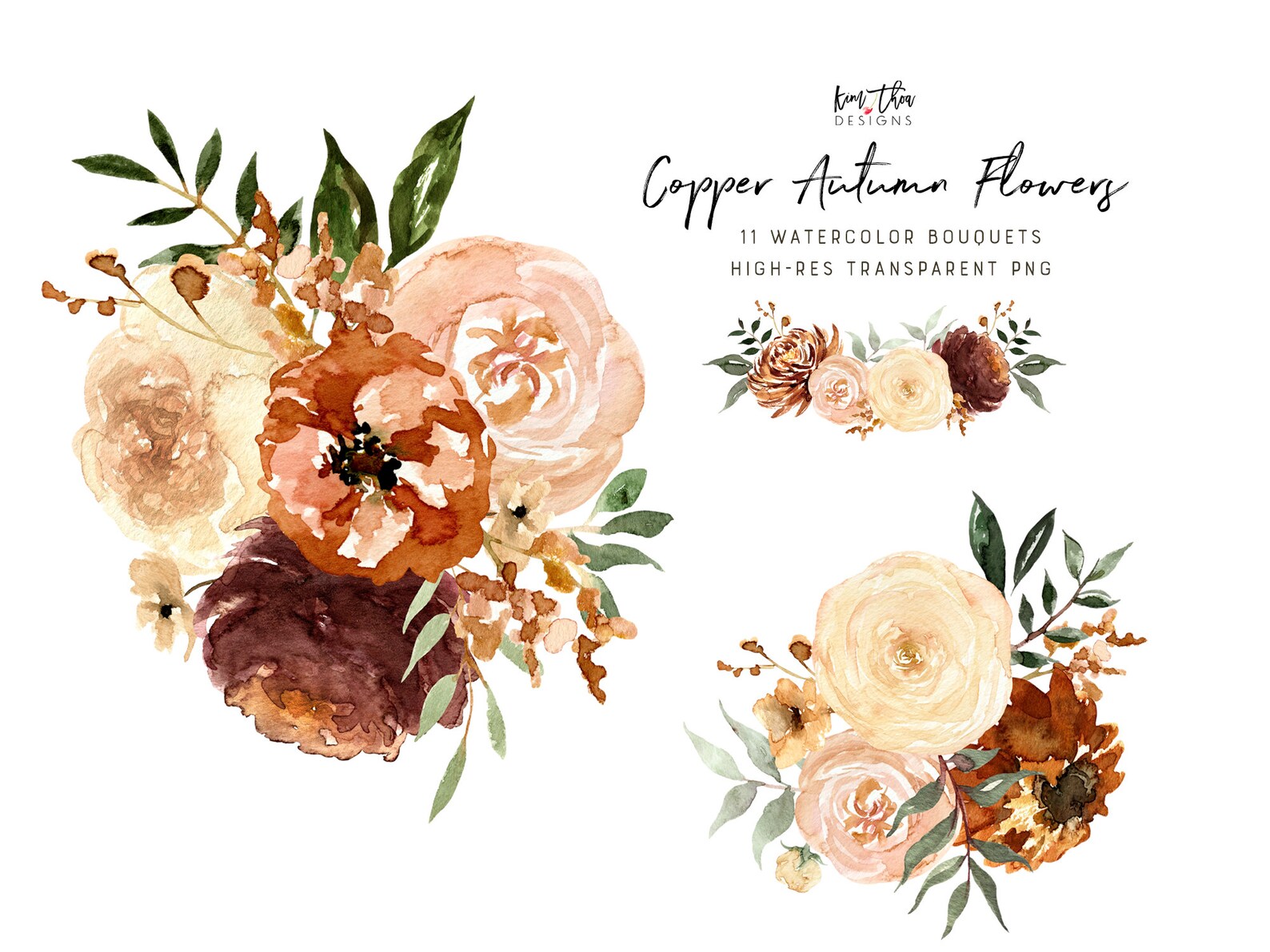 Eleven Copper Autumn Watercolor Floral Bouquets Autumn - Etsy