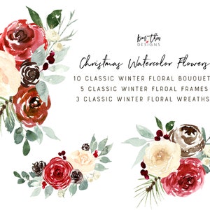 Christmas Watercolor Floral Clipart Collection | Winter Wreath ...