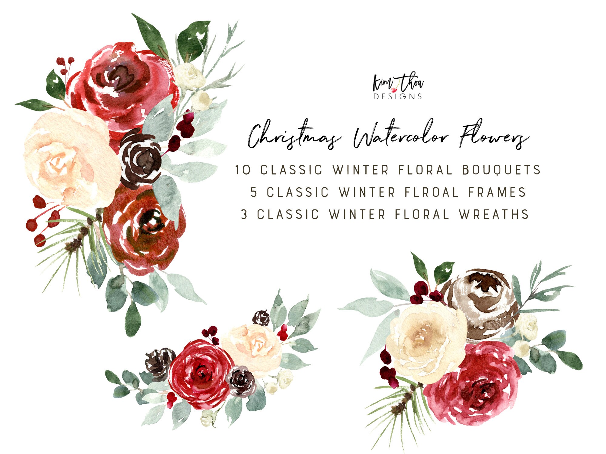 Christmas Watercolor Floral Clipart Collection | Winter Wreath ...