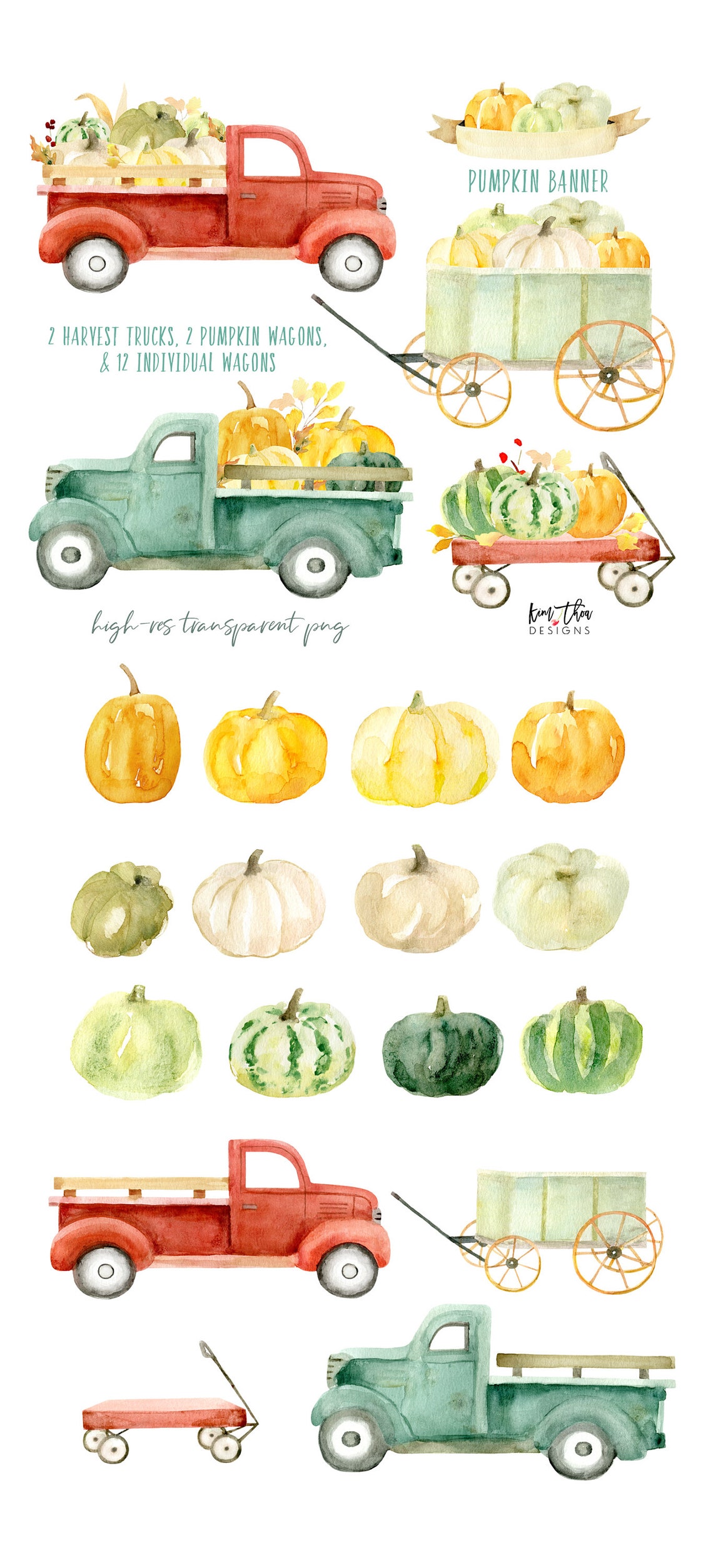 Harvest Truck and Pumpkin Watercolor Clipart PNG Autumn Harvest - Etsy