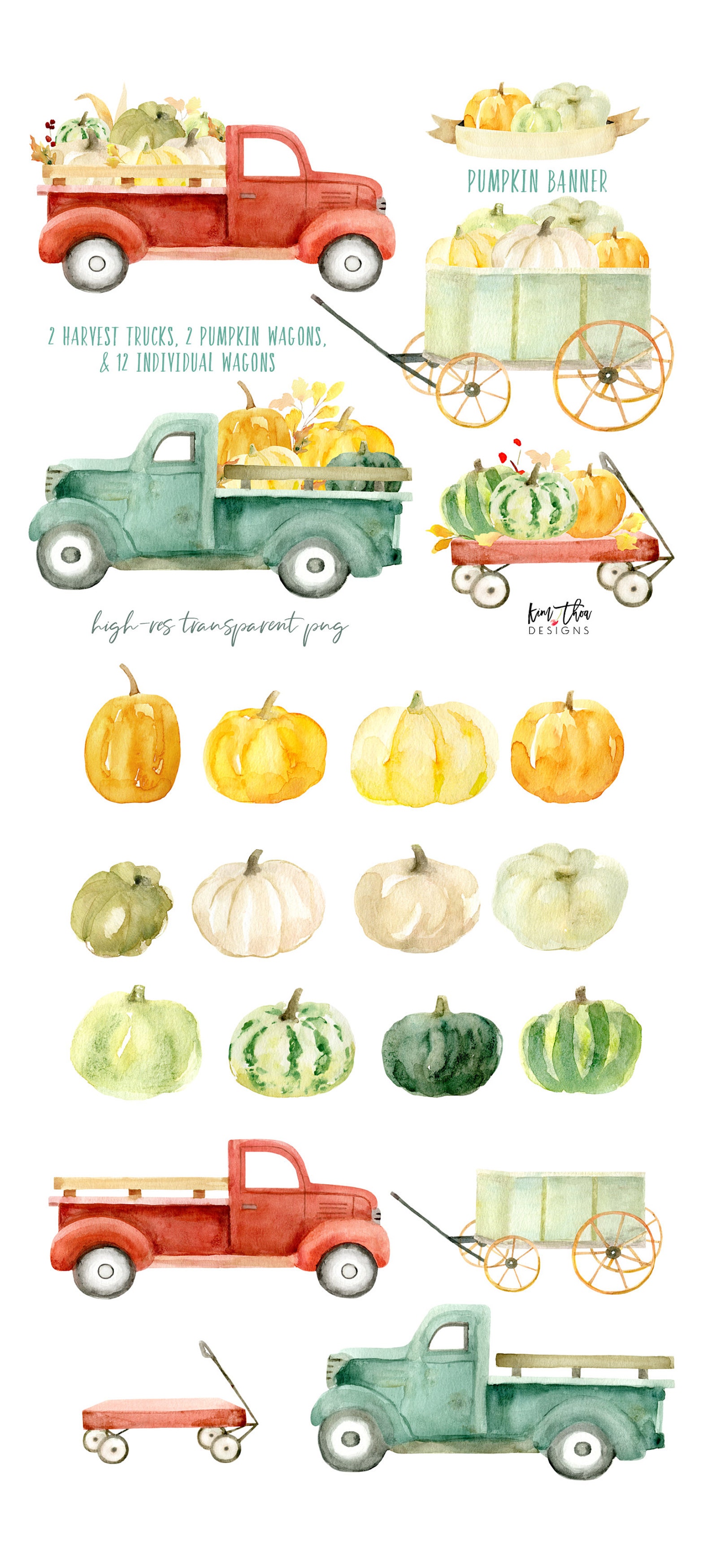 Harvest Truck and Pumpkin Watercolor Clipart PNG Autumn | Etsy