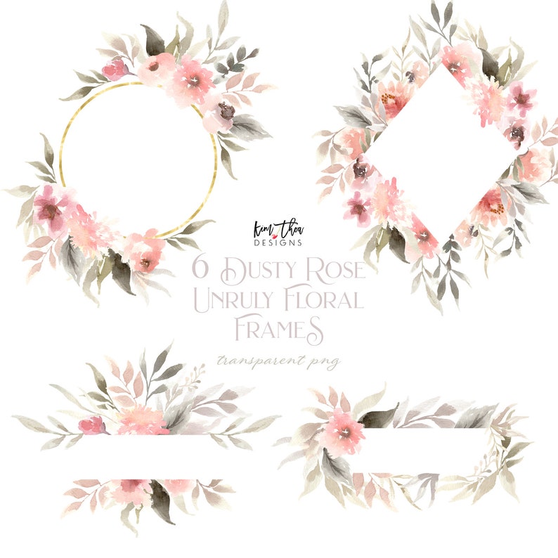 Dusty Rose Flower Watercolor Clipart Frames - Etsy