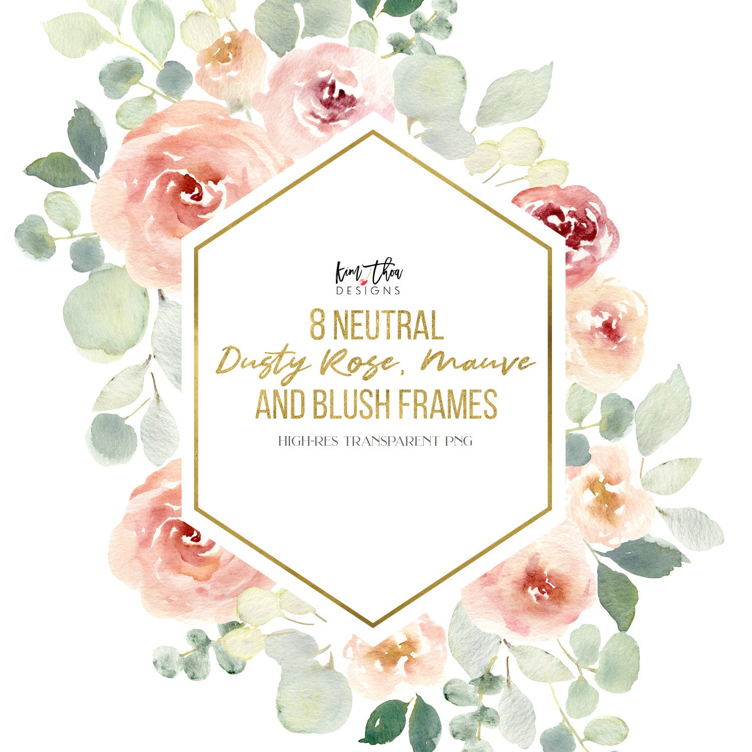 Neutral Dusty Rose, Mauve and Blush Floral Frames Watercolor Clipart ...