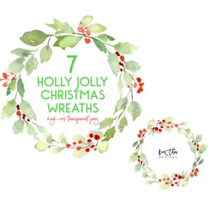 Holly Christmas Wreath Watercolor Clipart PNG - Etsy