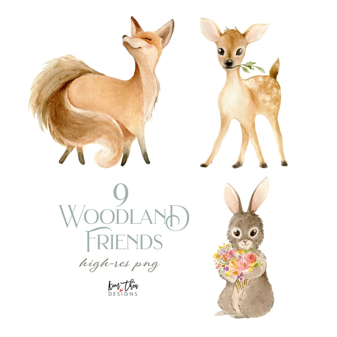 Woodland Watercolor Clipart PNG Deer Clipart Bear Clipart - Etsy