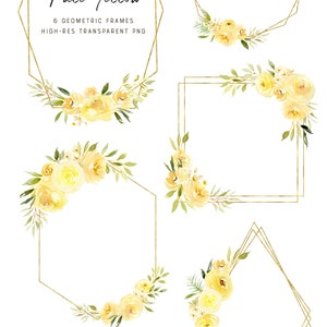 Light Yellow Watercolor Floral Frame Clipart | Yellow Flower Geometric ...