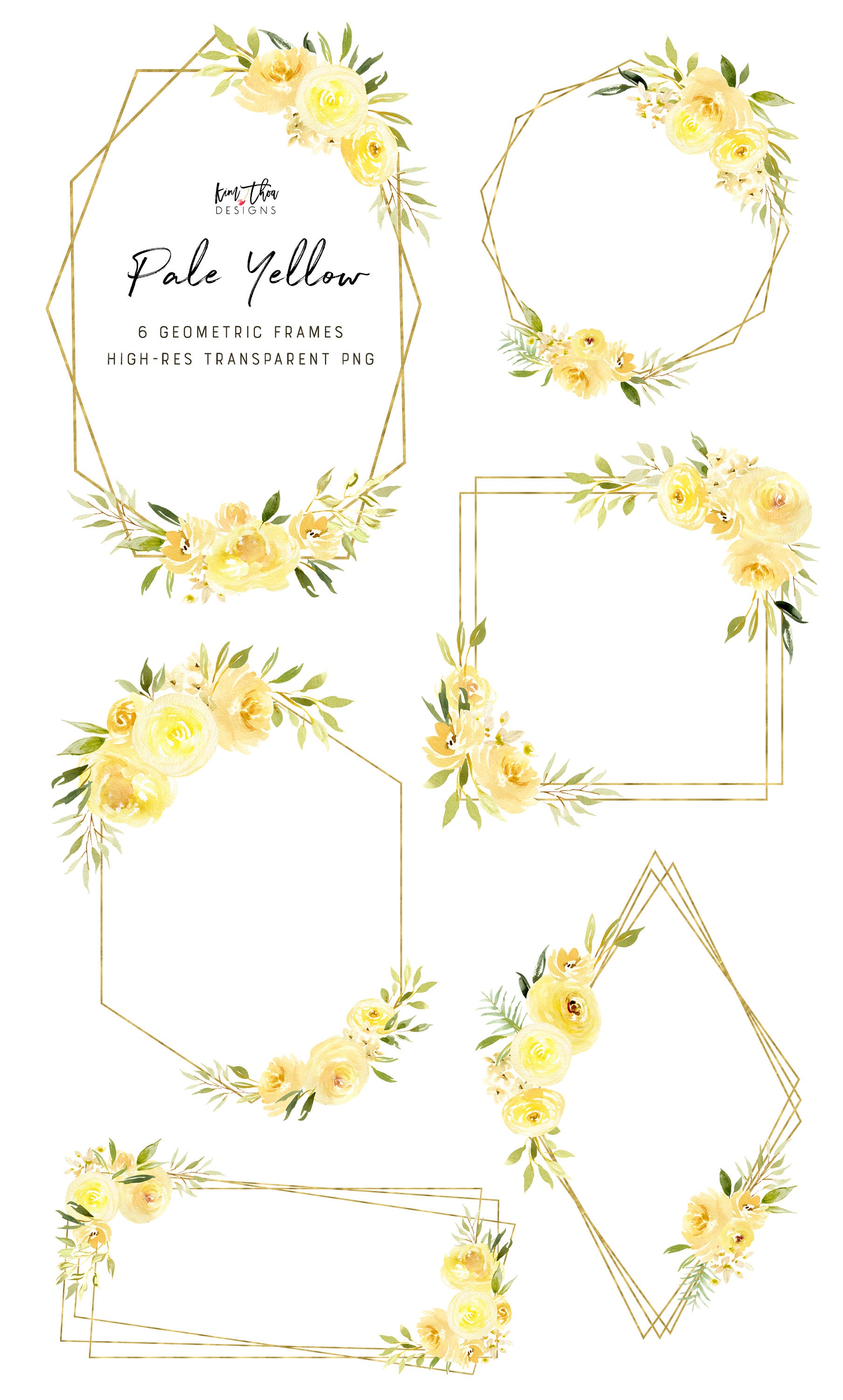 Light Yellow Watercolor Floral Frame Clipart Yellow Flower | Etsy