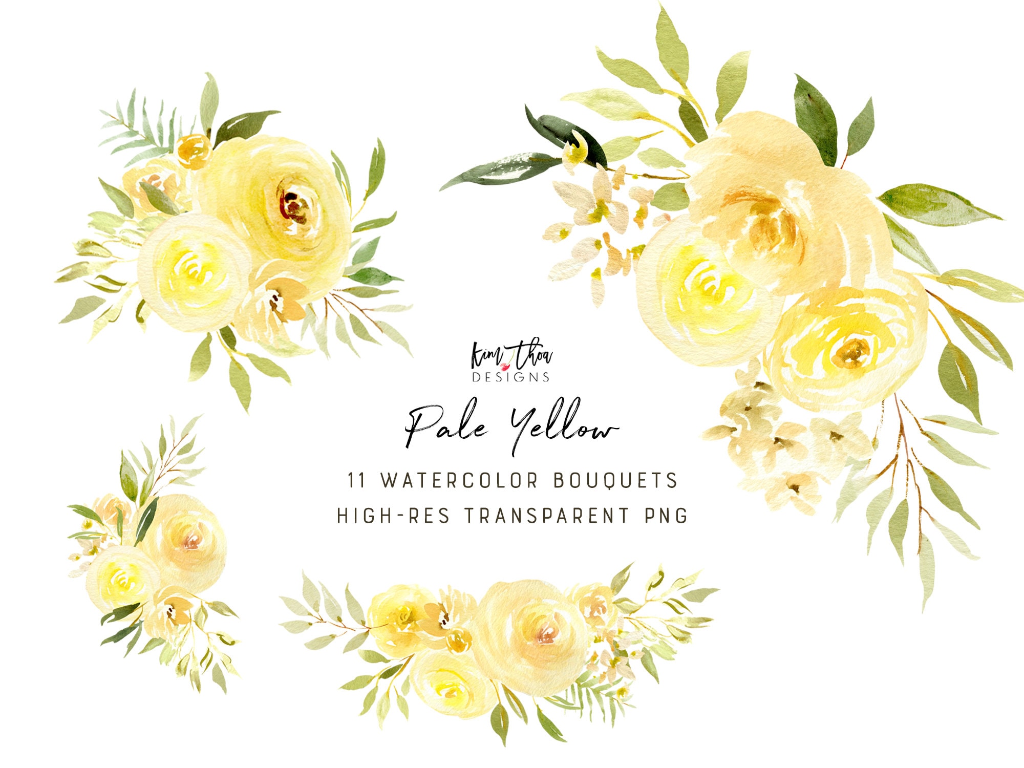 Pale Yellow Floral Watercolor Clipart Light Yellow | Etsy UK