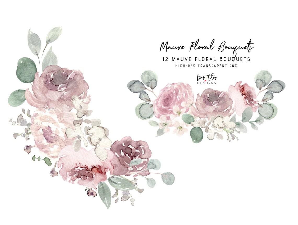 Mauve Watercolor Flowers Clipart Mauve Neutral Flowers PNG - Etsy