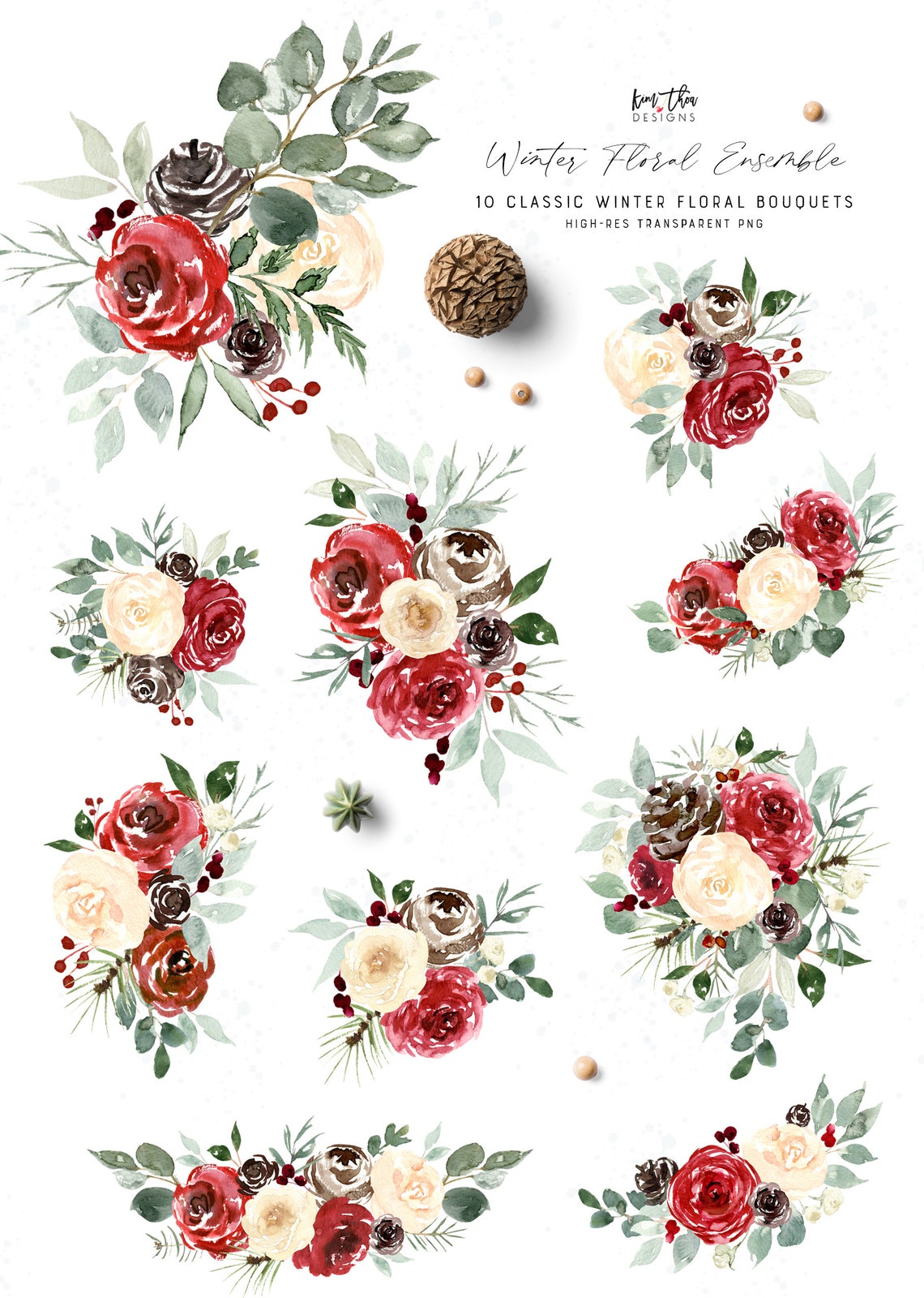 Christmas Watercolor Floral Clipart Collection Winter - Etsy