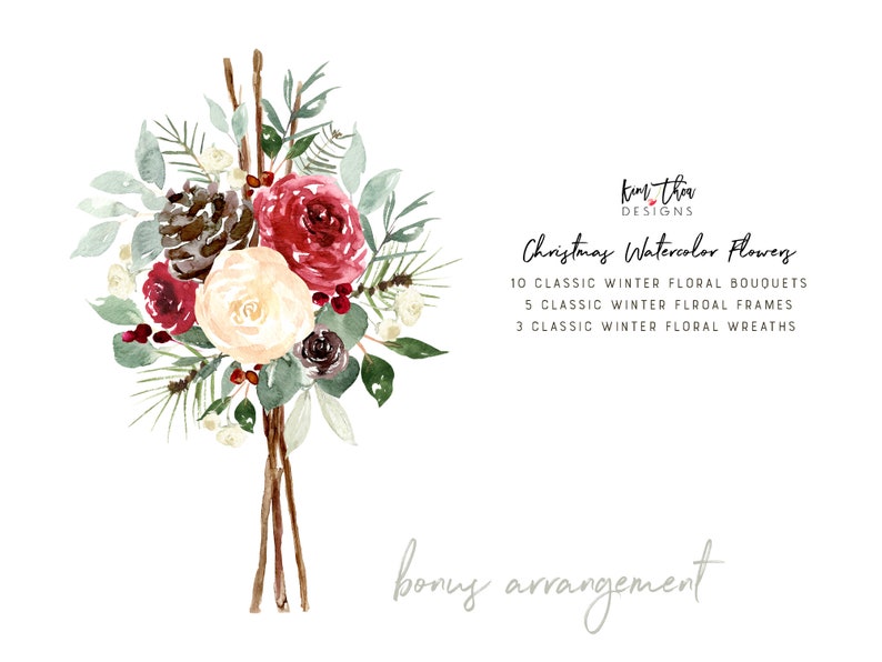 Christmas Watercolor Floral Clipart Collection Winter - Etsy