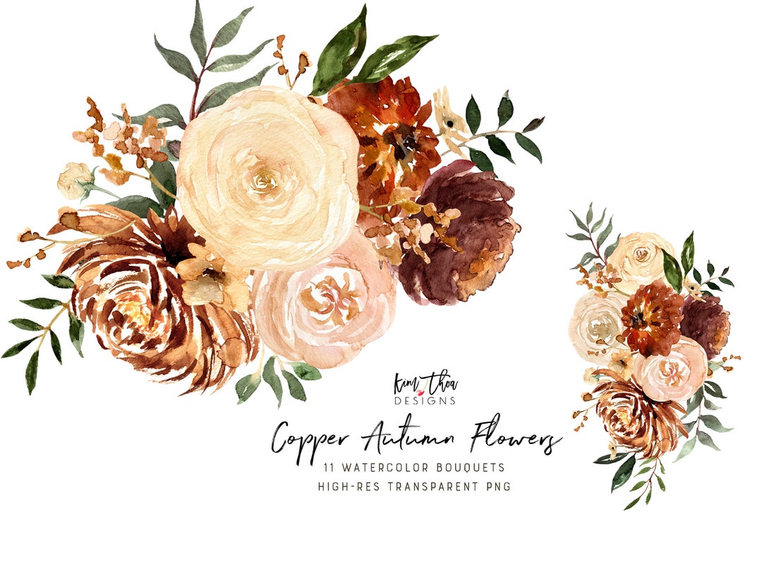 Eleven Copper Autumn Watercolor Floral Bouquets | Autumn Watercolor ...