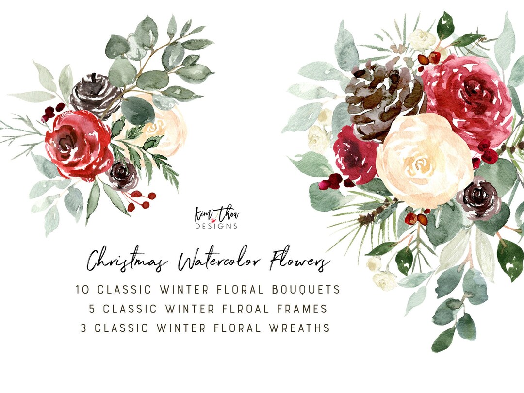 Christmas Watercolor Floral Clipart Collection | Winter Wreath ...