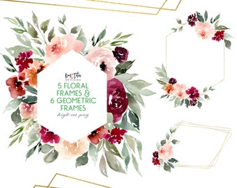 Blush Watercolor Floral and Geometric Frames | Etsy