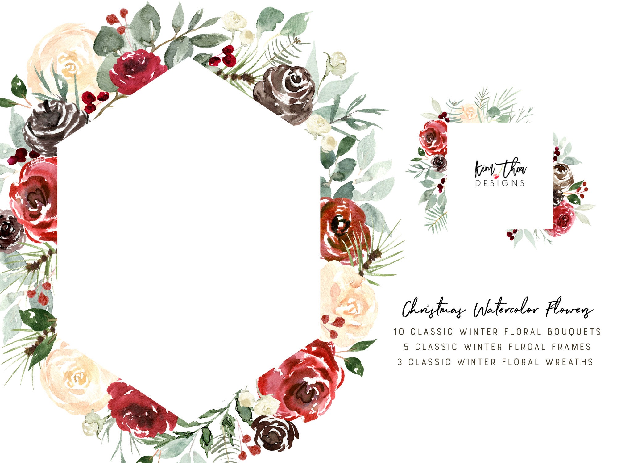 Christmas Watercolor Floral Clipart Collection | Winter Wreath ...