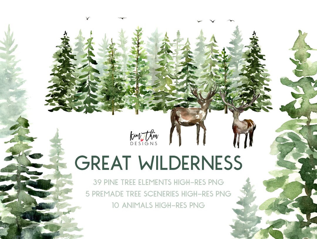 Pine Tree Wilderness Forest Watercolor Clipart PNG - Etsy